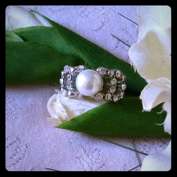 Jewelry | Vintage Faux Pearl Rhinestone Ring | Poshmark